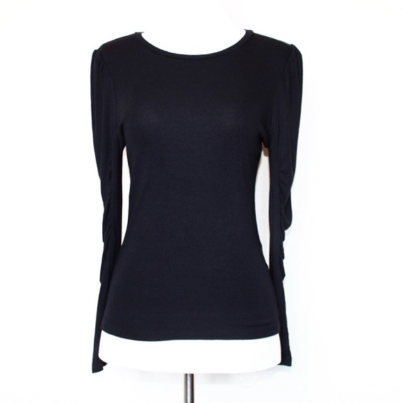 Bar III | Tops | Bar Iii Black Ruched Sleeve Ribbed Knit Top Medium ...